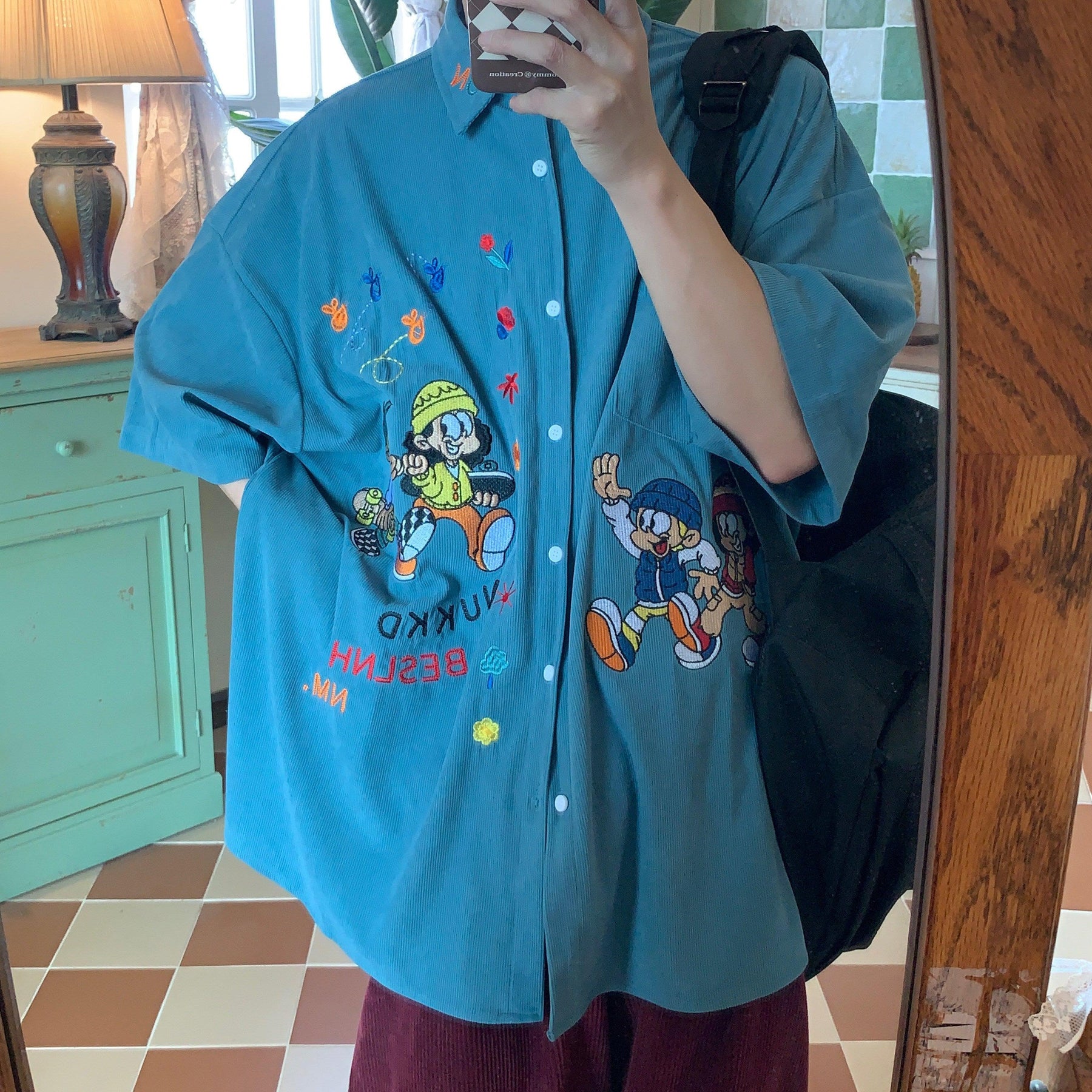 Corduroy Cartoon Embroidered Shirt – The Korean Fashion