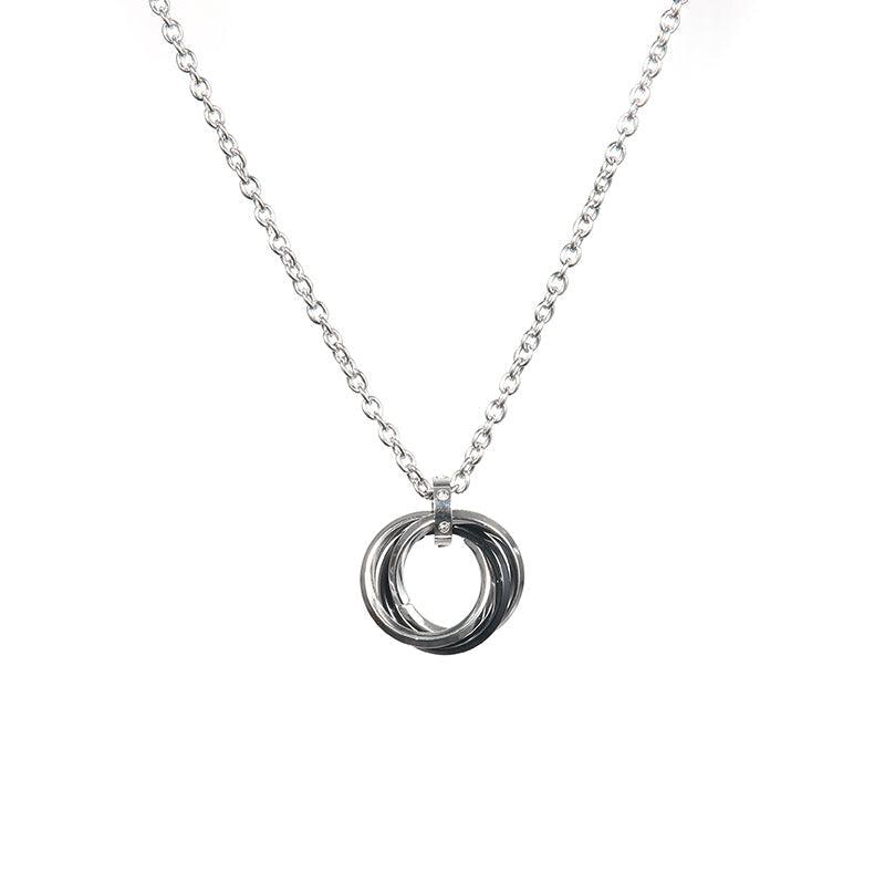 Long Metal Ring Pendant Necklace Black