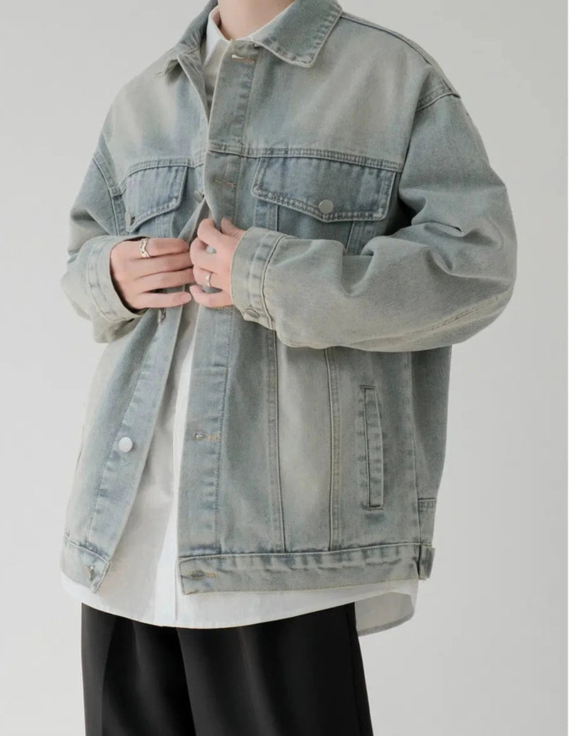 Washed Denim Jacket with Inverted Pockets – The Korean Fashion
