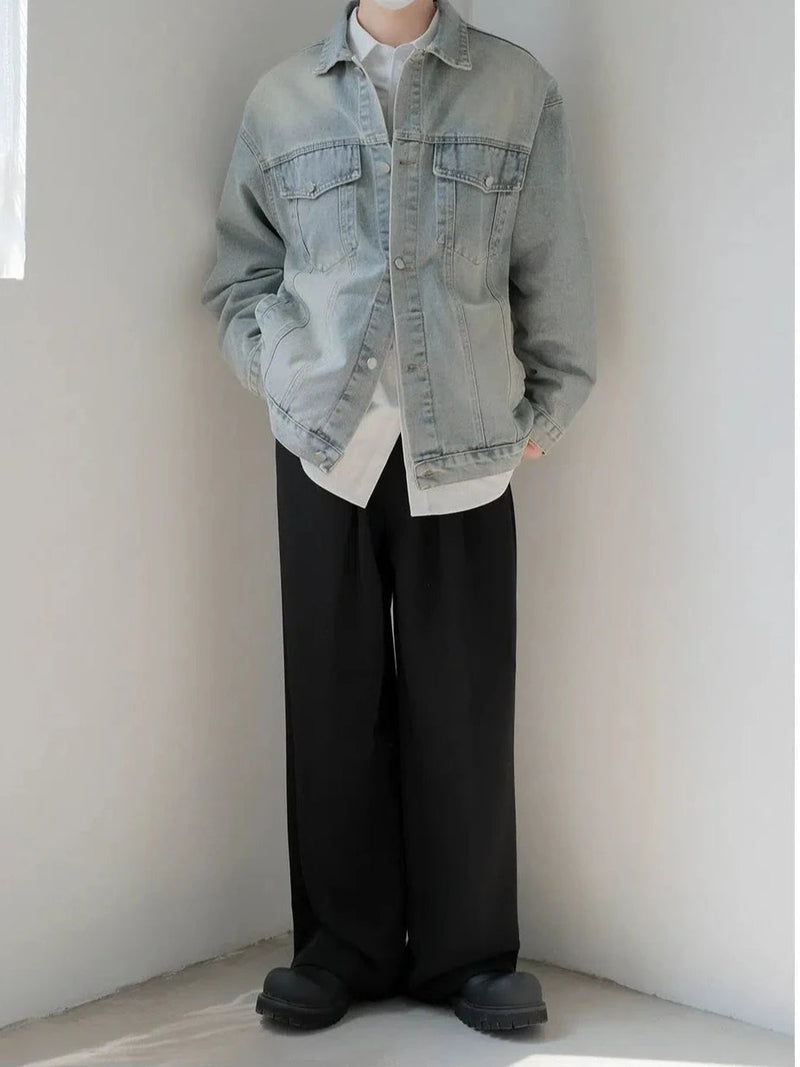 Washed Denim Jacket with Inverted Pockets – The Korean Fashion