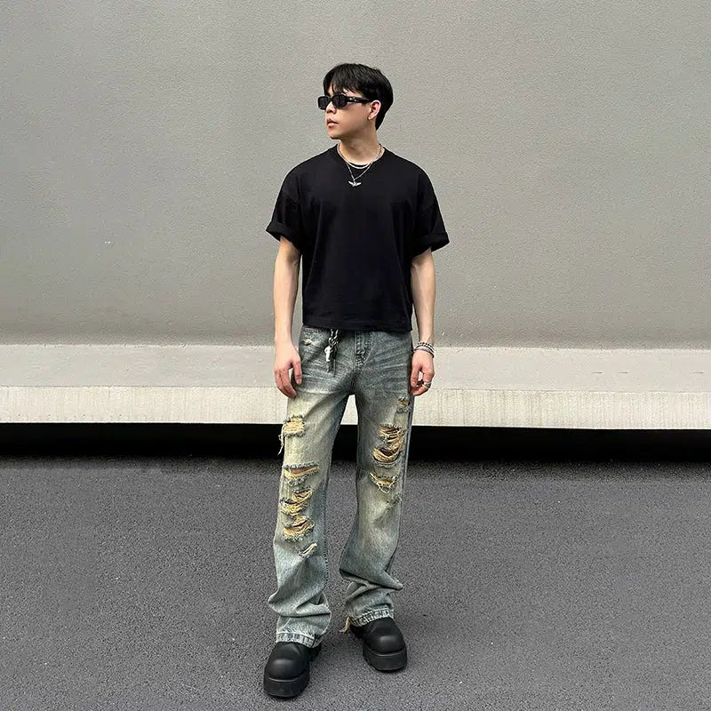 Yellow Mud Ripped Jeans – The Korean Fashion