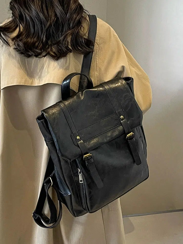 Multi-compartment Leather Buckle Backpack – The Korean Fashion