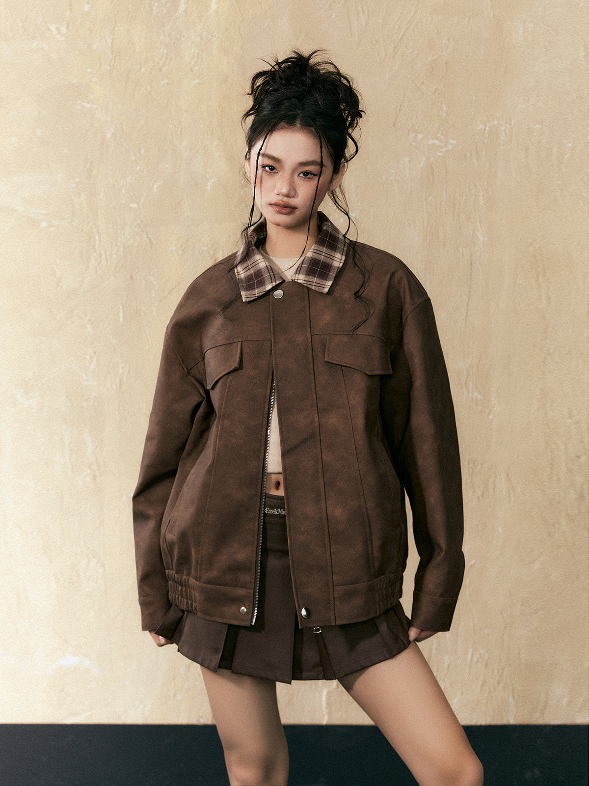 Contrast Color Leather Jacket – The Korean Fashion